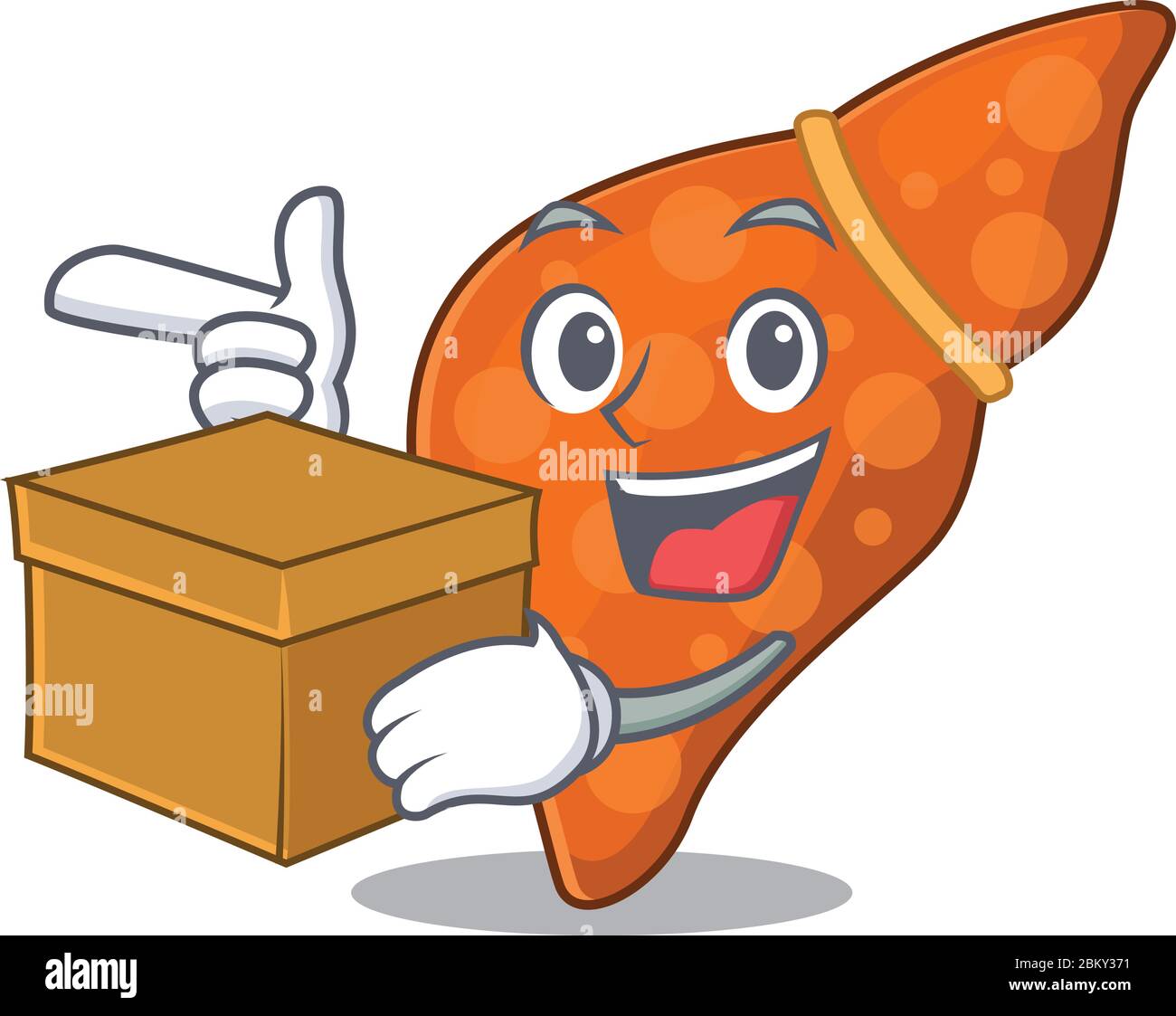 An picture of human hepatic liver cartoon design concept holding a box ...