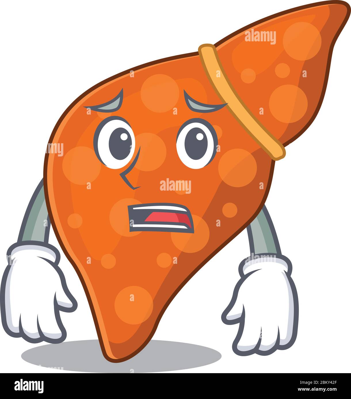 Cartoon design style of human hepatic liver showing worried face Stock ...