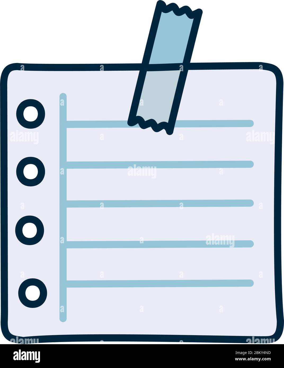 notebook page with tape over white background, line and fill style ...