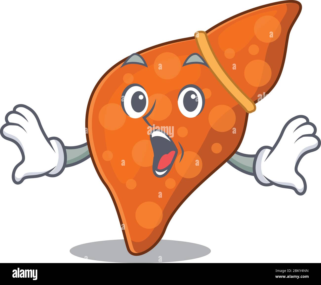 Cartoon design style of human hepatic liver has a surprised gesture ...
