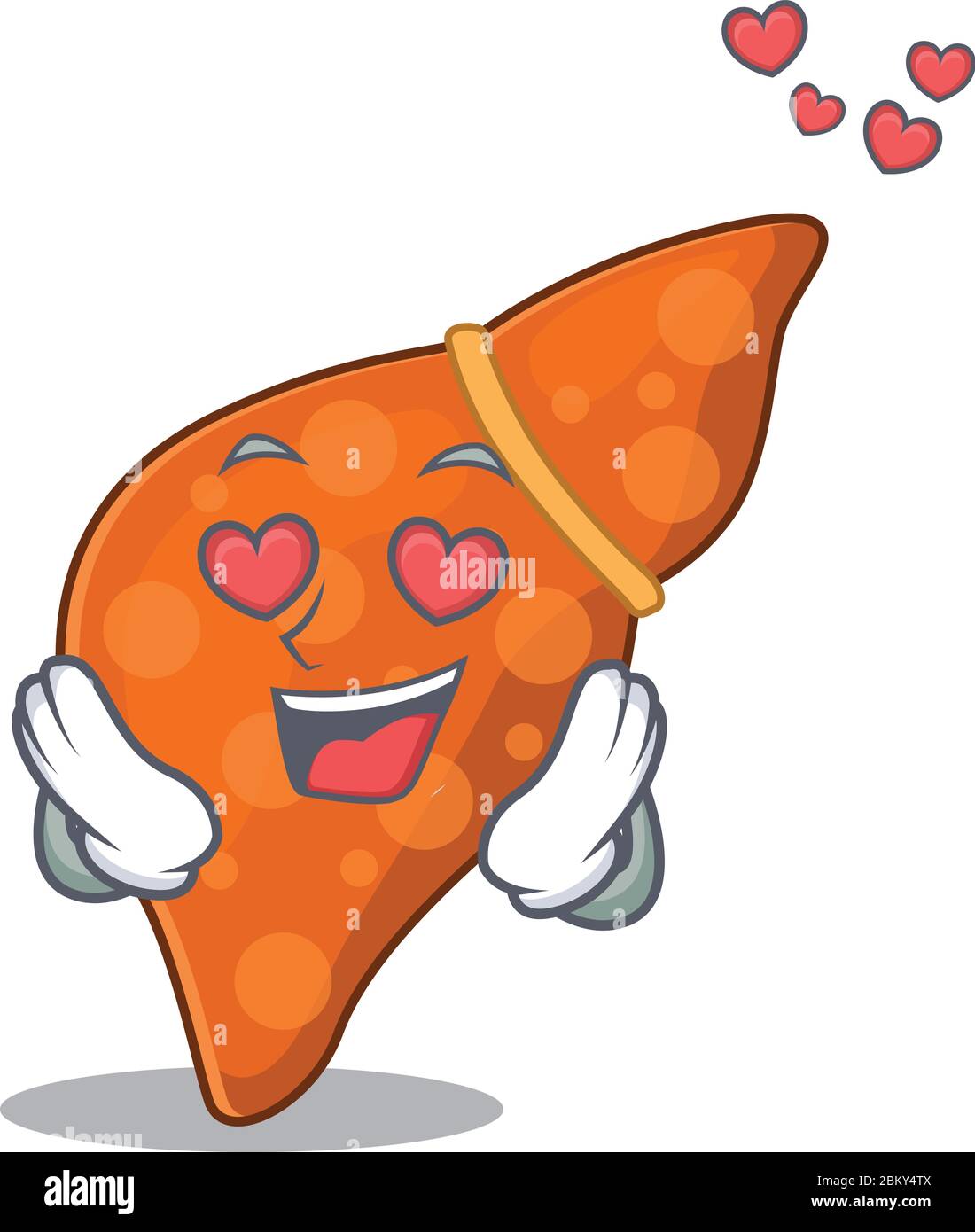 Cute human hepatic liver cartoon character has a falling in love face ...