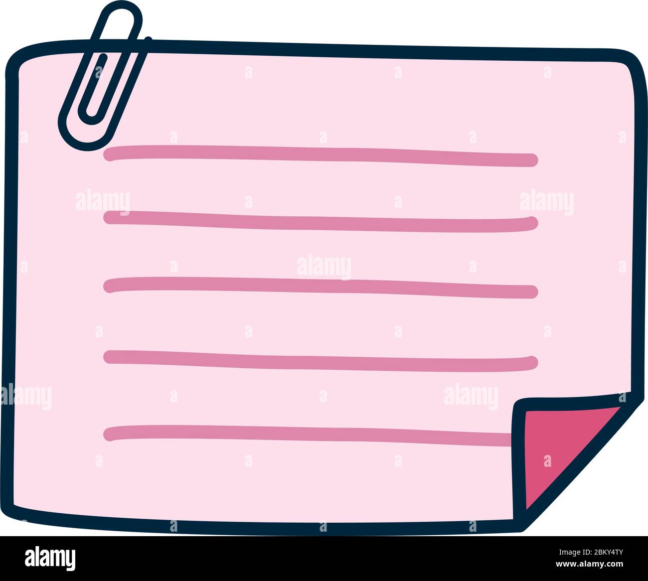 striped note with paper clip icon over white background, line and fill ...