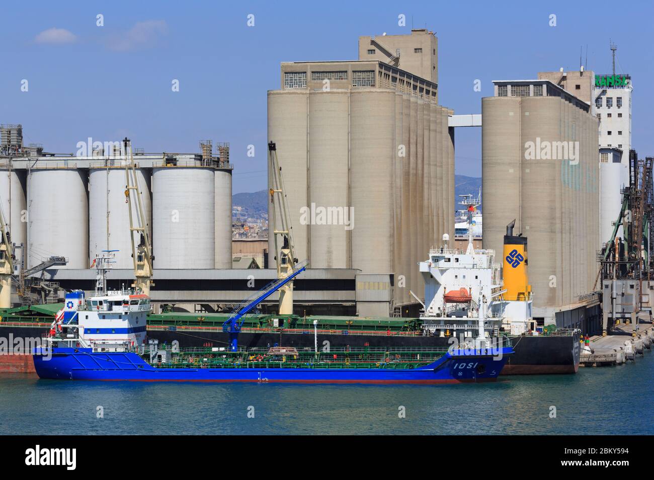 Ship at Grain Silo, Barcelona Port, Catalonia, Spain, Europe Stock ...