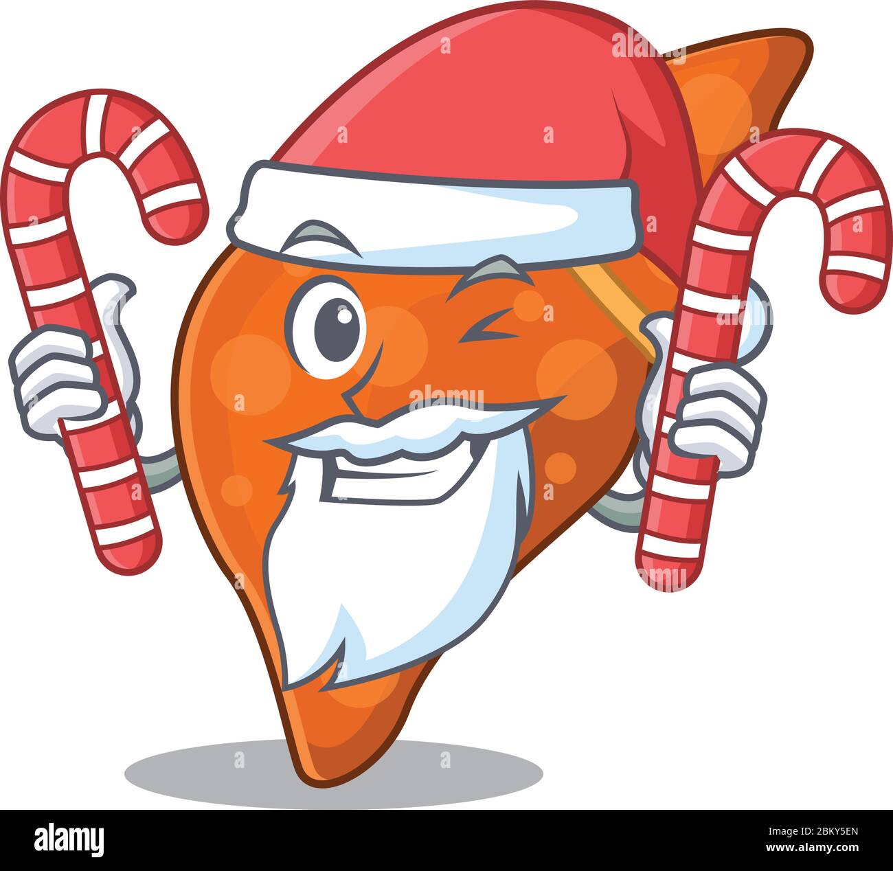 Friendly human hepatic liver in Santa Cartoon character holds Christmas ...