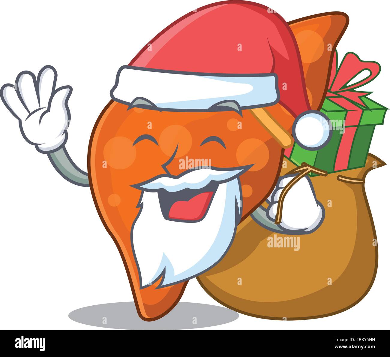 Cartoon design of human hepatic liver Santa with Christmas gift Stock ...