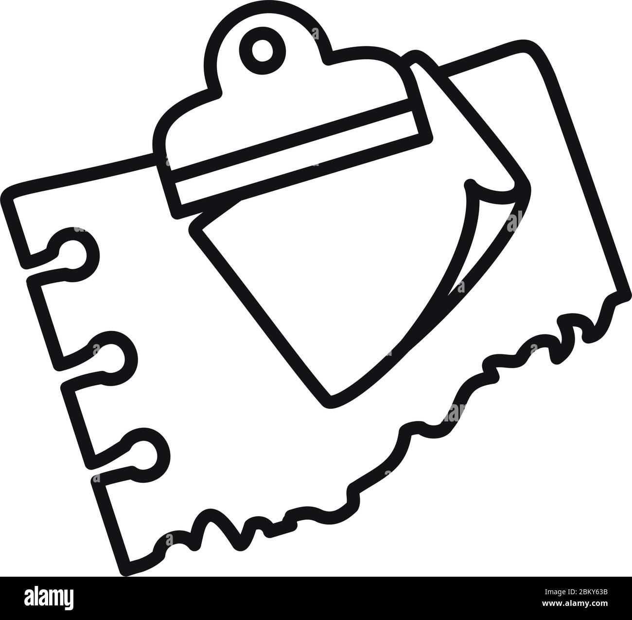 clipboard with note and torn paper over white background, line style ...