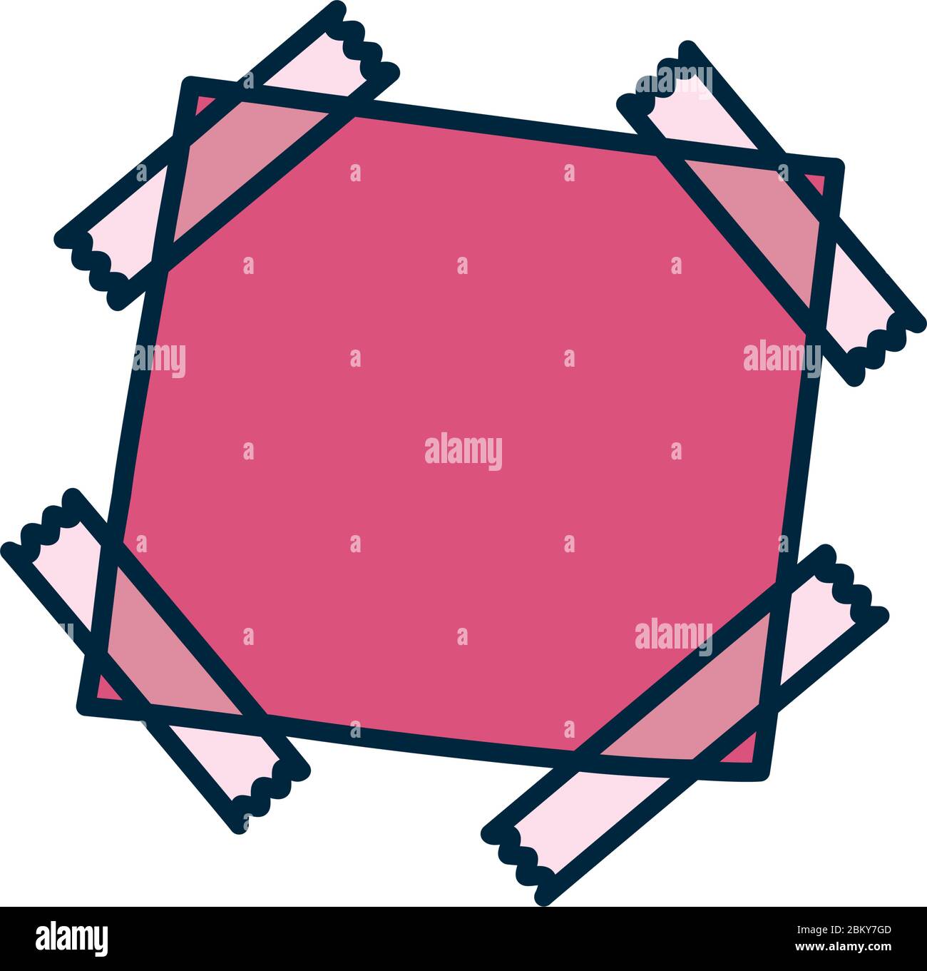 note with tapes at the corners over white background, line and fill ...