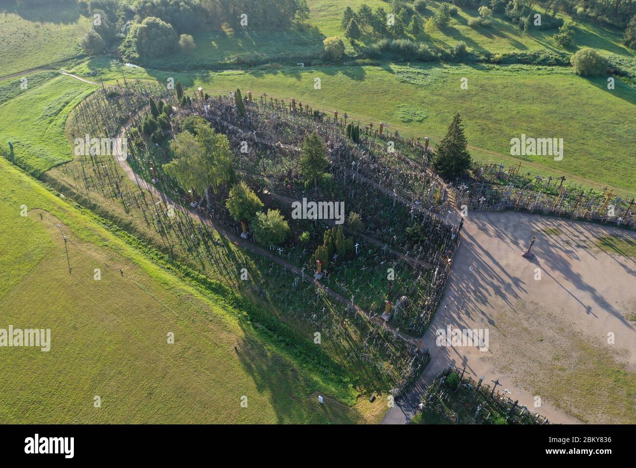 Lithuanian pilgrimage site iconic hill of crosses, aerial view Stock ...