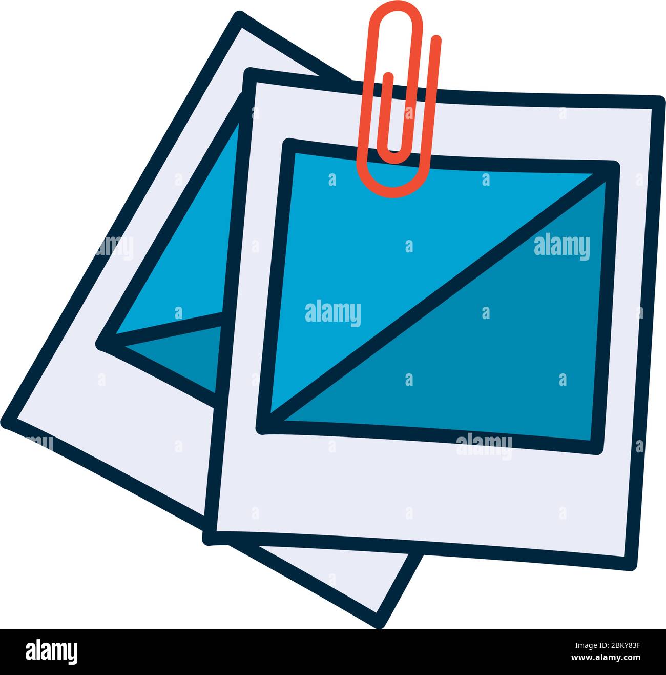 paper clip with photographs icon over white background, line and fill ...