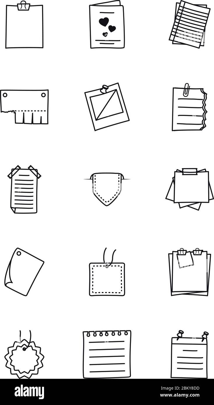 bookmark and notes icon set over white background, line style, vector ...