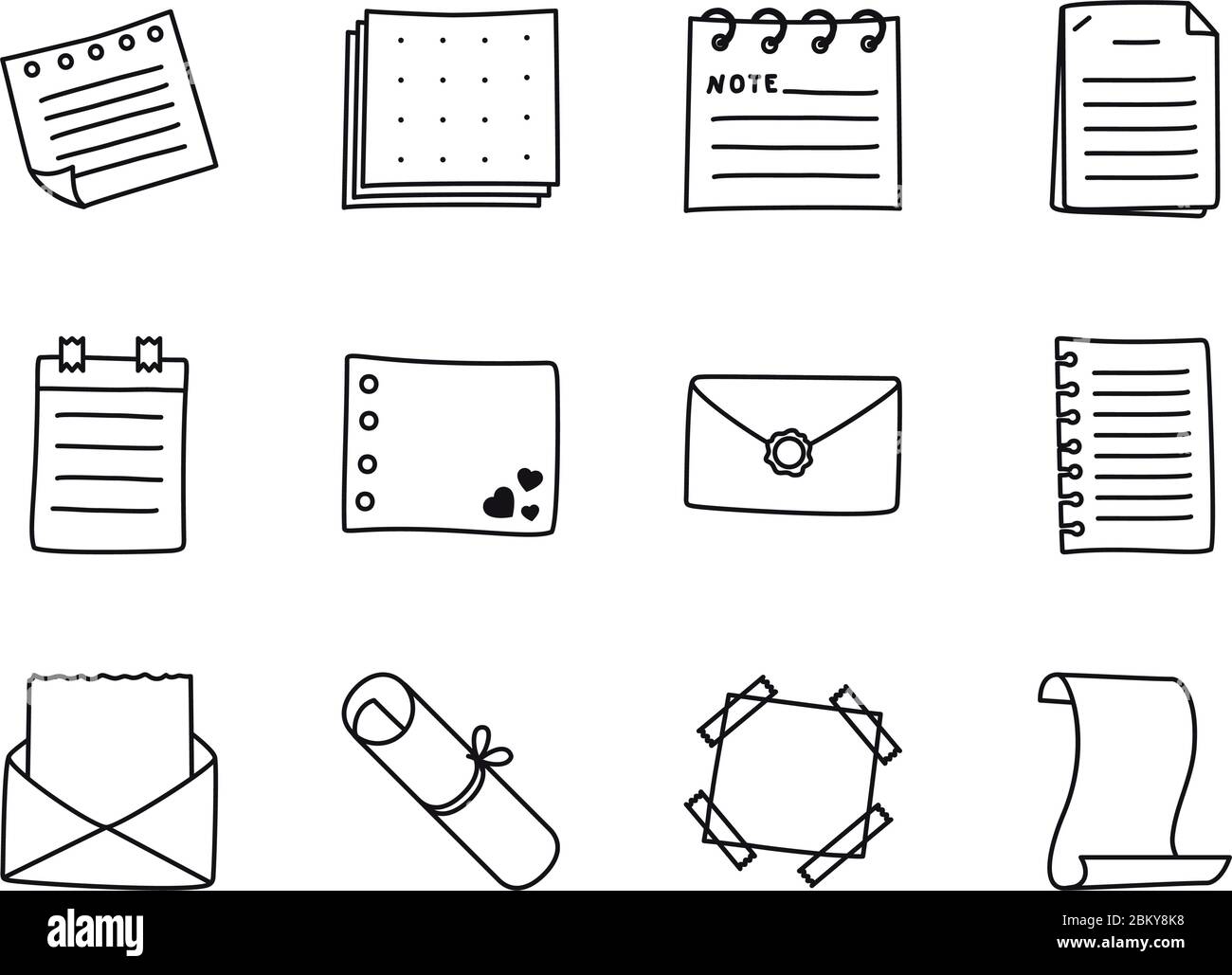 envelopes, notes and messages icon set over white background, line ...