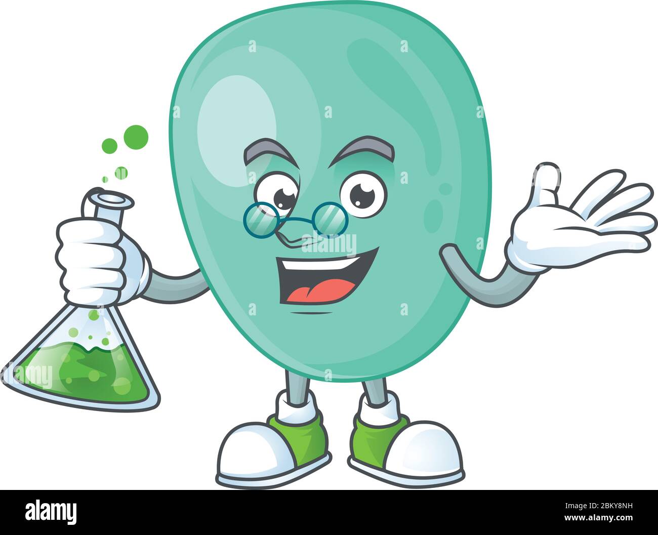 Staphylococcus aureus genius Professor Cartoon character holding glass ...