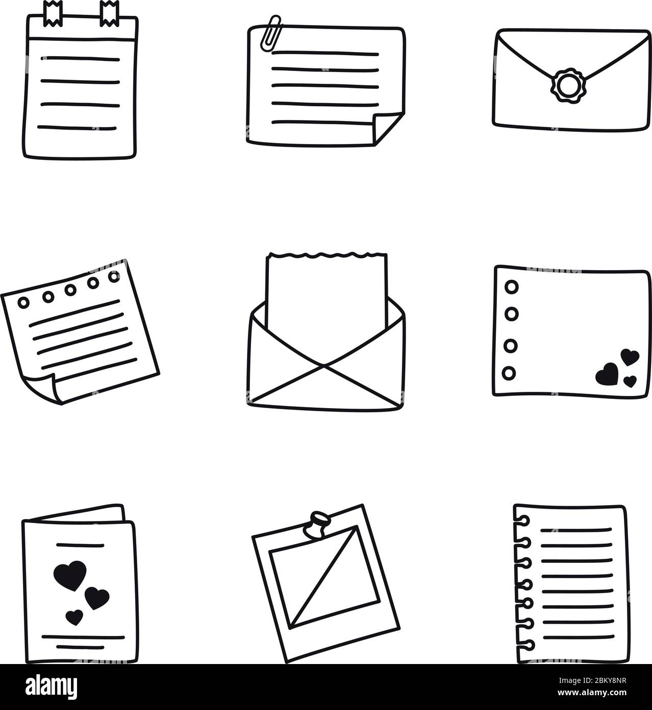 envelopes and notes icon set over white background, line style, vector ...