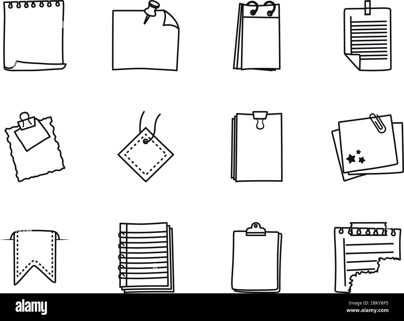 clips and notes, messages icon set over white background, line style ...