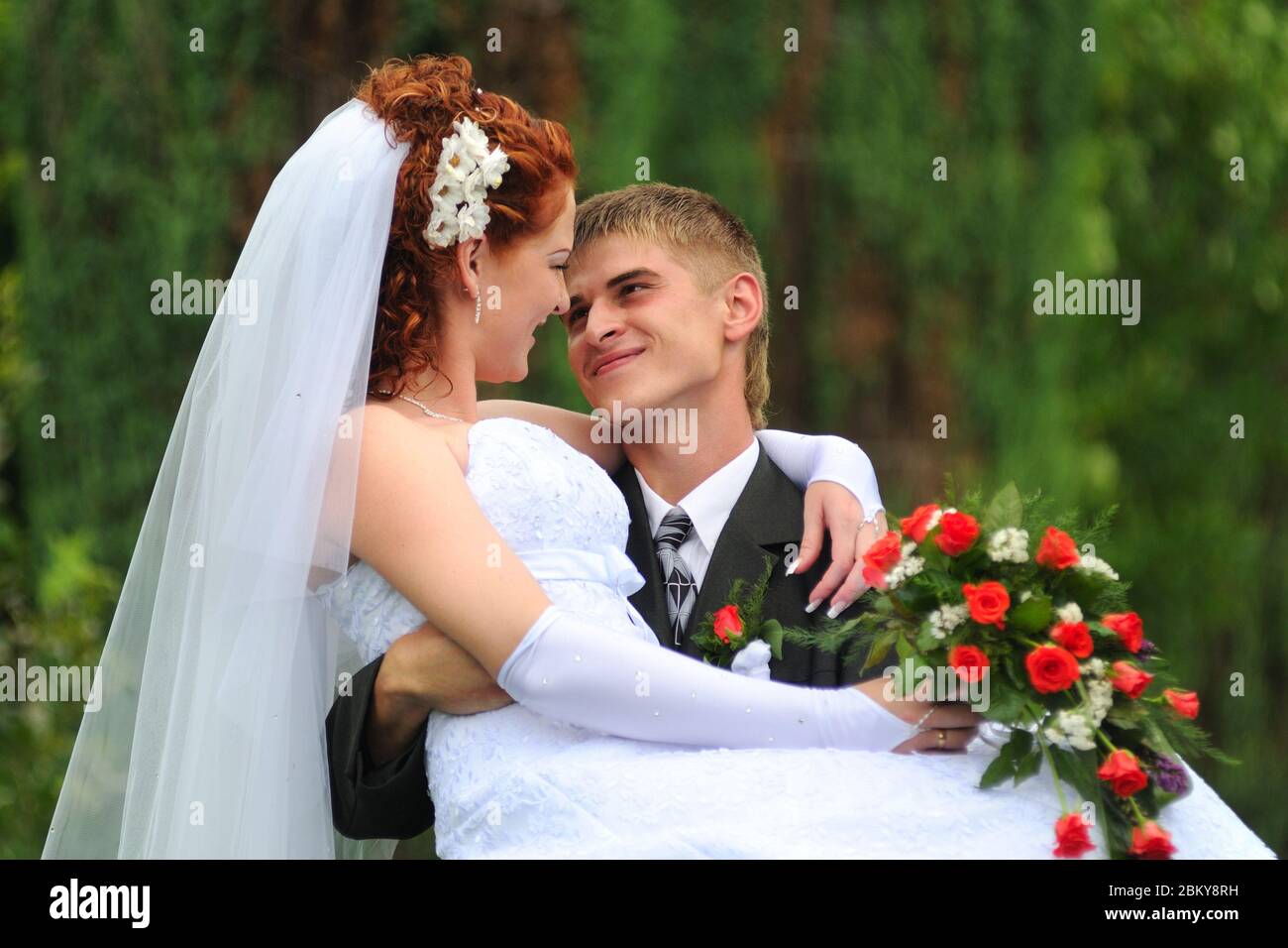 Bridegroom and bride, common portrait Stock Photo - Alamy