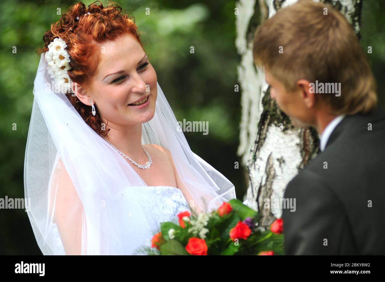 Bridegroom and bride, common portrait Stock Photo - Alamy