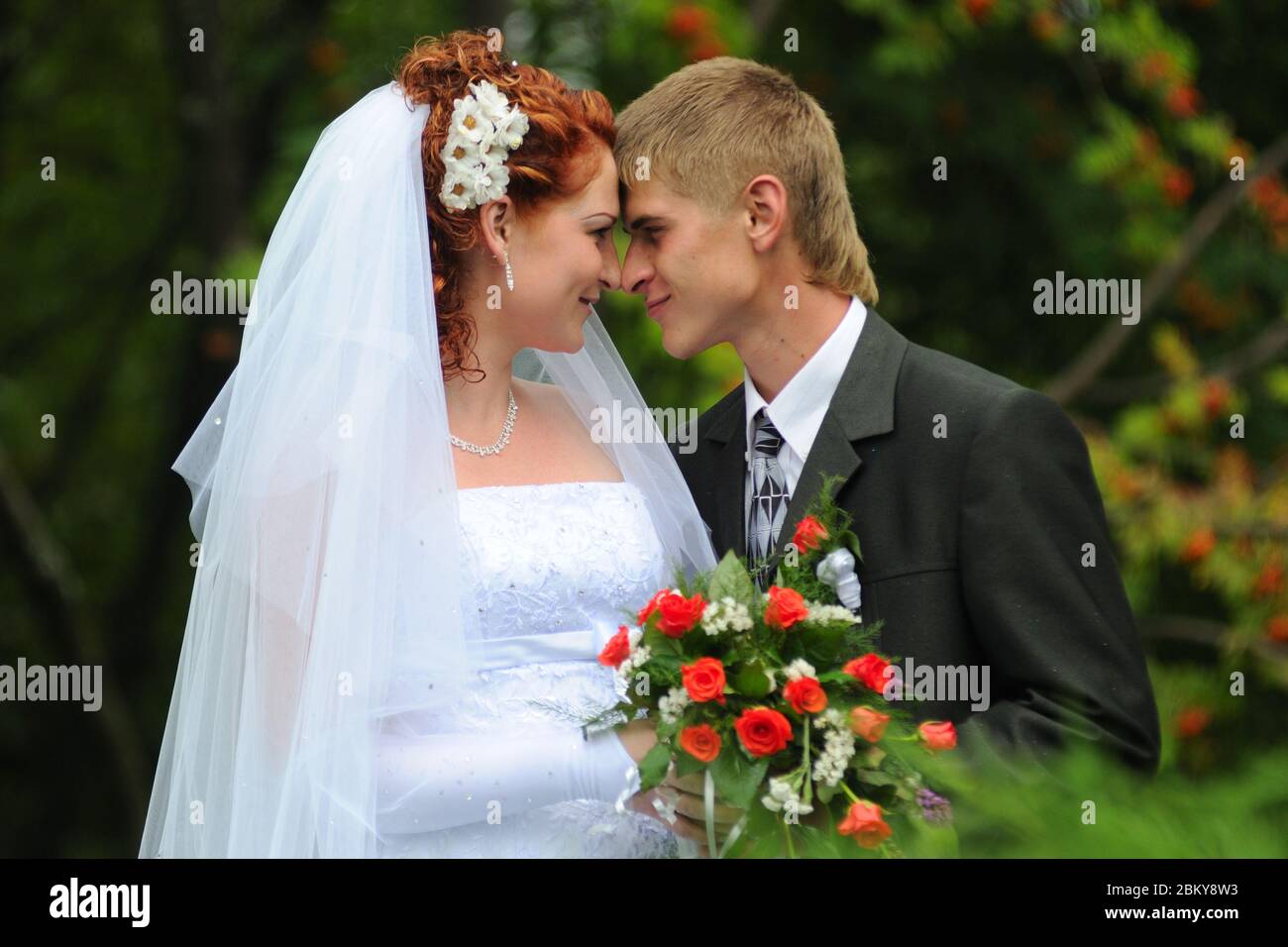 Bridegroom and bride, common portrait Stock Photo - Alamy