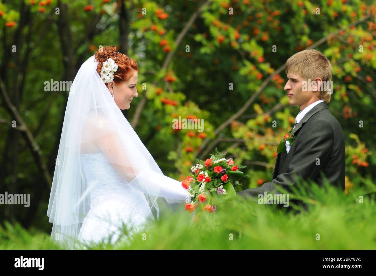 Bridegroom and bride, common portrait Stock Photo - Alamy