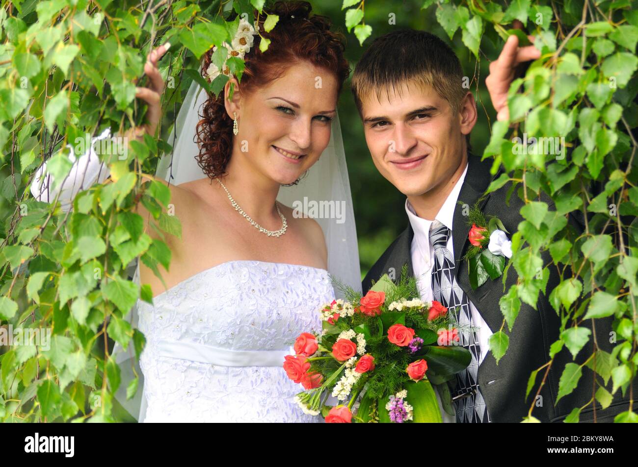 Bridegroom and bride, common portrait Stock Photo - Alamy