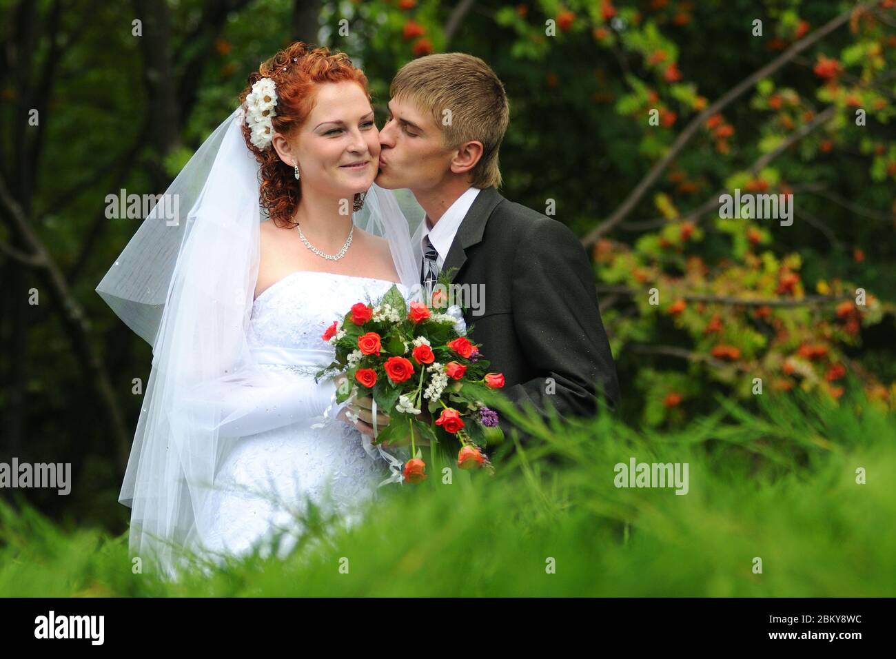 Bridegroom and bride, common portrait Stock Photo - Alamy