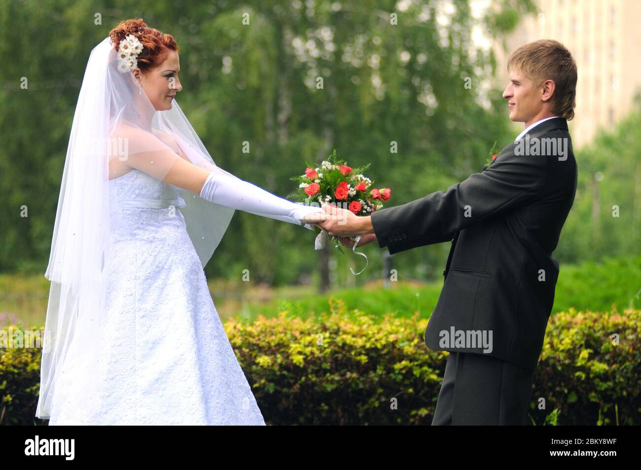 Bridegroom and bride, common portrait Stock Photo - Alamy