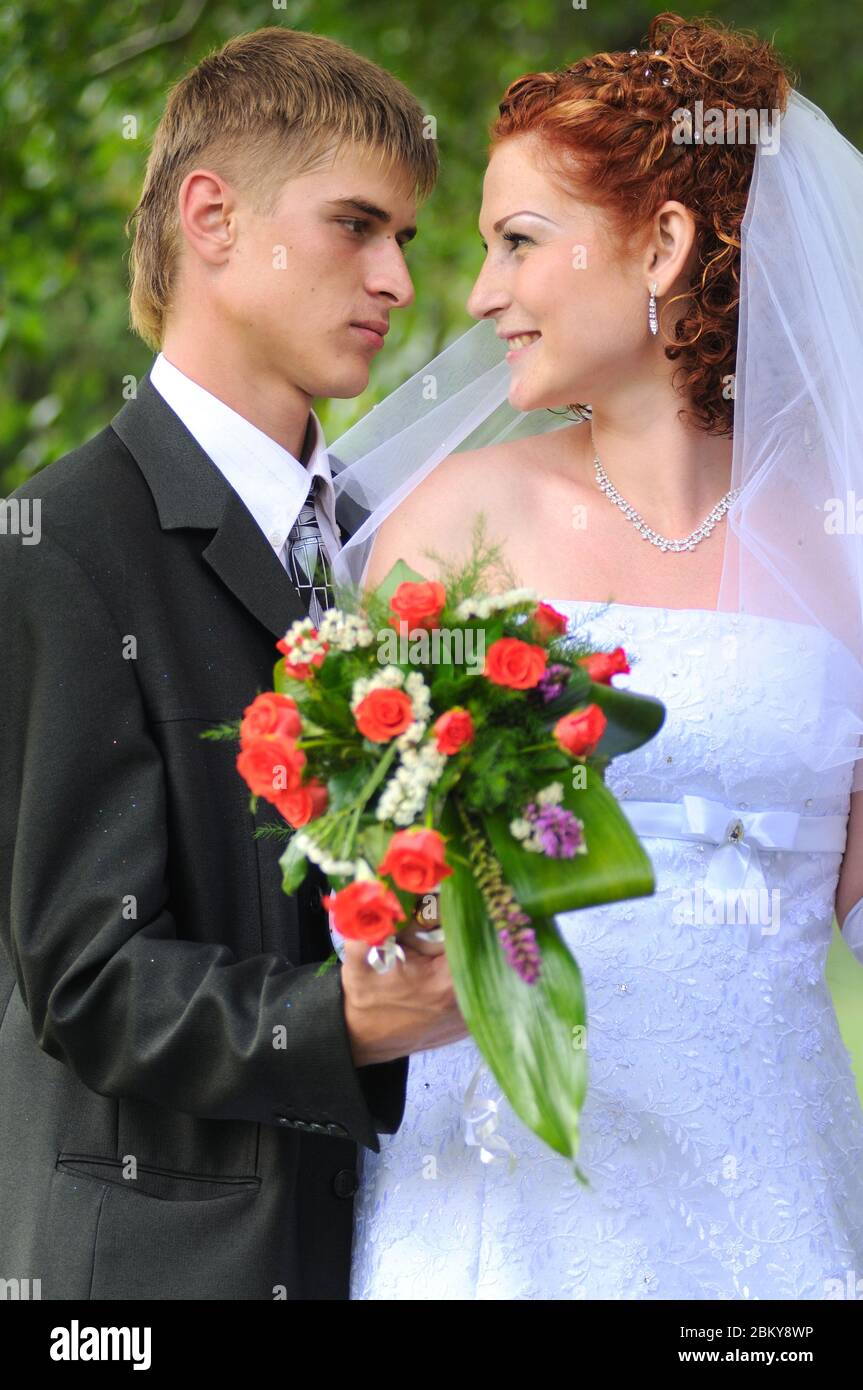 Bridegroom and bride, common portrait Stock Photo - Alamy