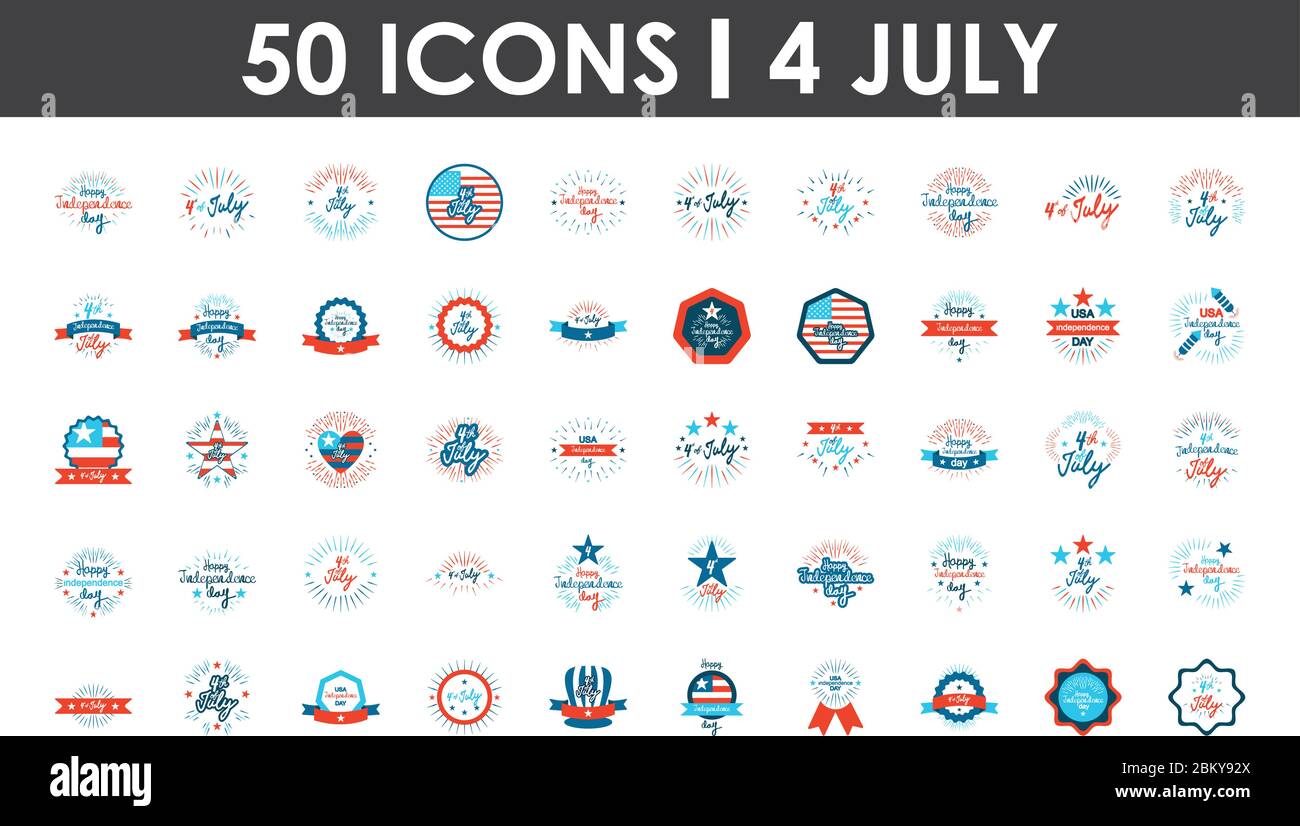 United Stated independence day icon set over white background, flat ...
