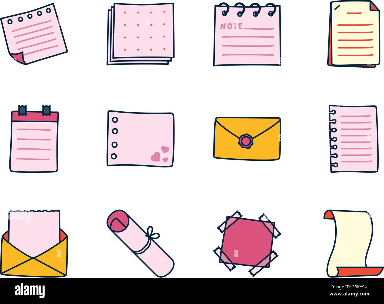 envelopes, notes and messages icon set over white background, line and ...