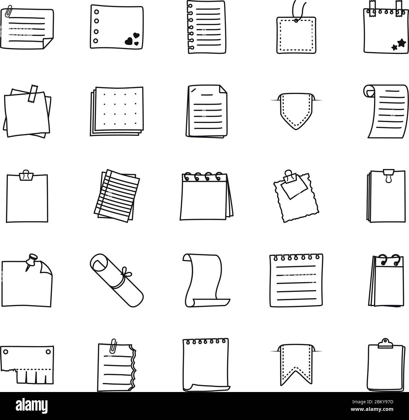 memo pad and notes icon set over white background, line style, vector ...