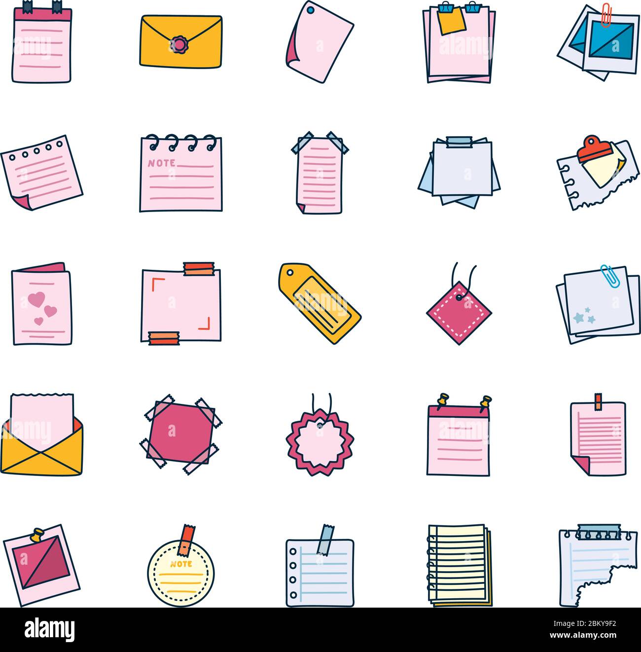 photographs and notes, messages icon set over white background, line ...