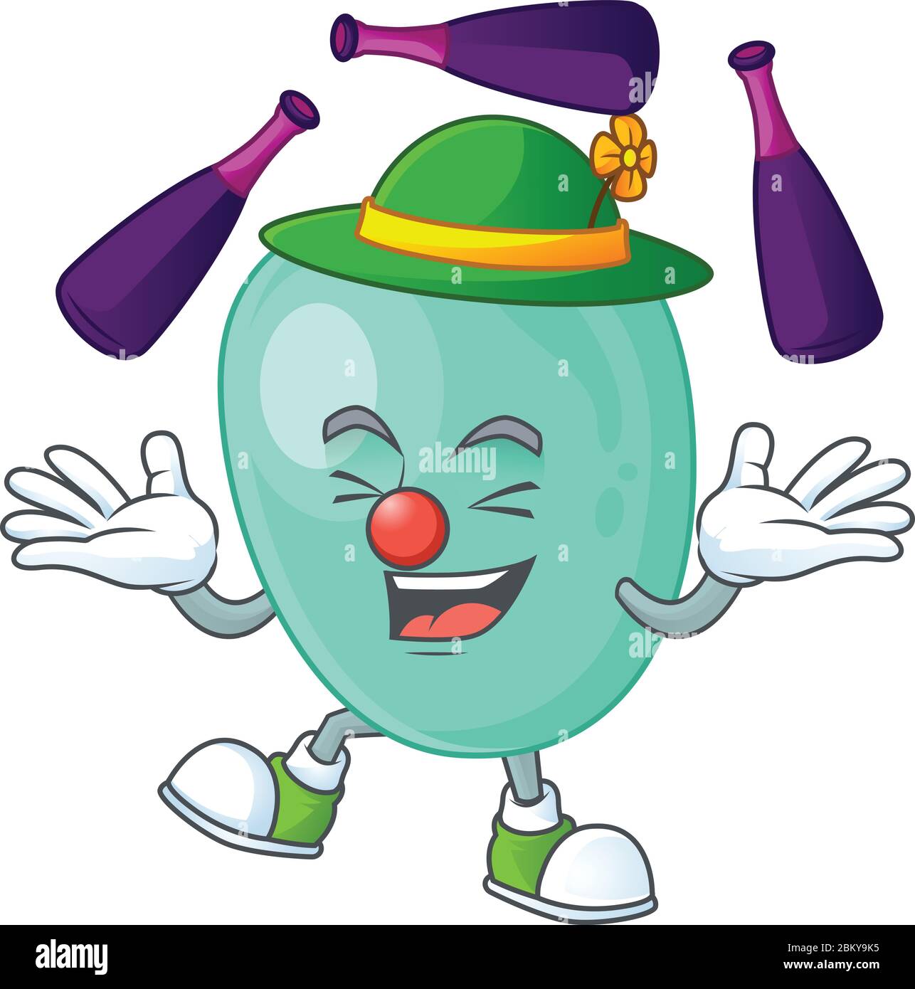 mascot cartoon style of staphylococcus aureus playing Juggling on stage ...