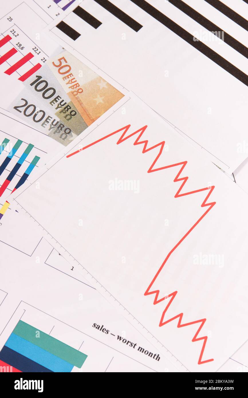 Currencies euro and declining chart. Risk of global financial crisis ...