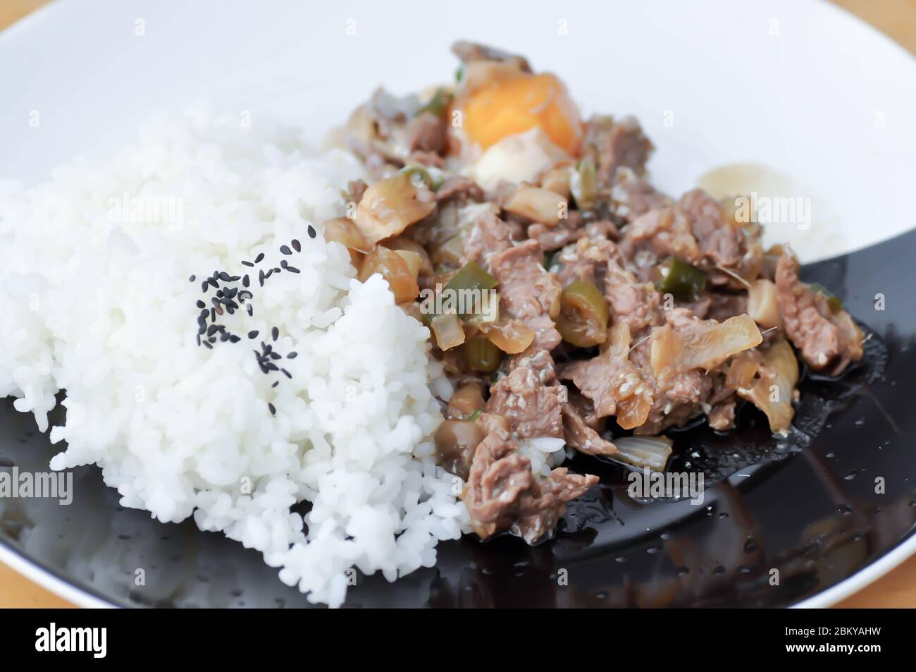 stir fried beef with vegetable and rice dish Stock Photo - Alamy
