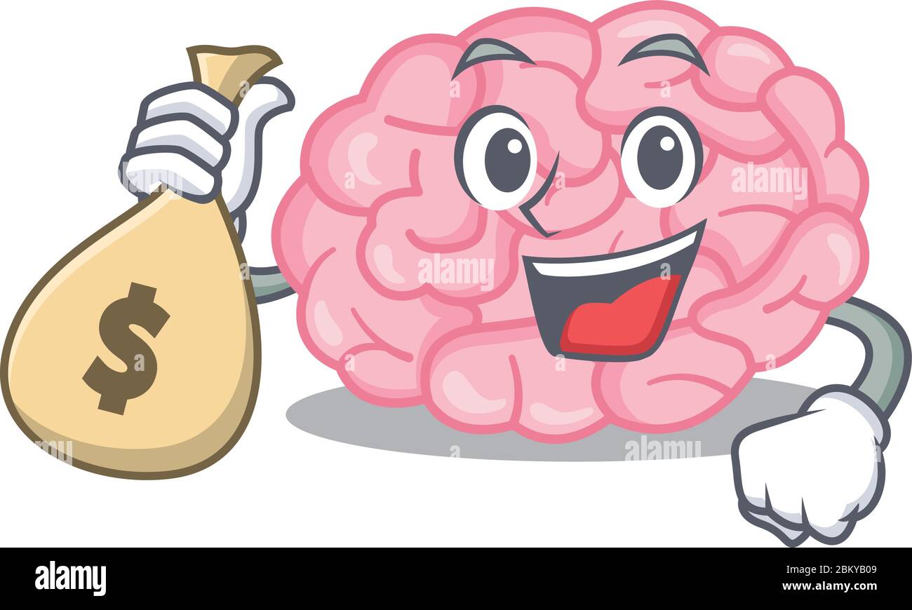 Rich human brain cartoon design holds money bags Stock Vector Image ...