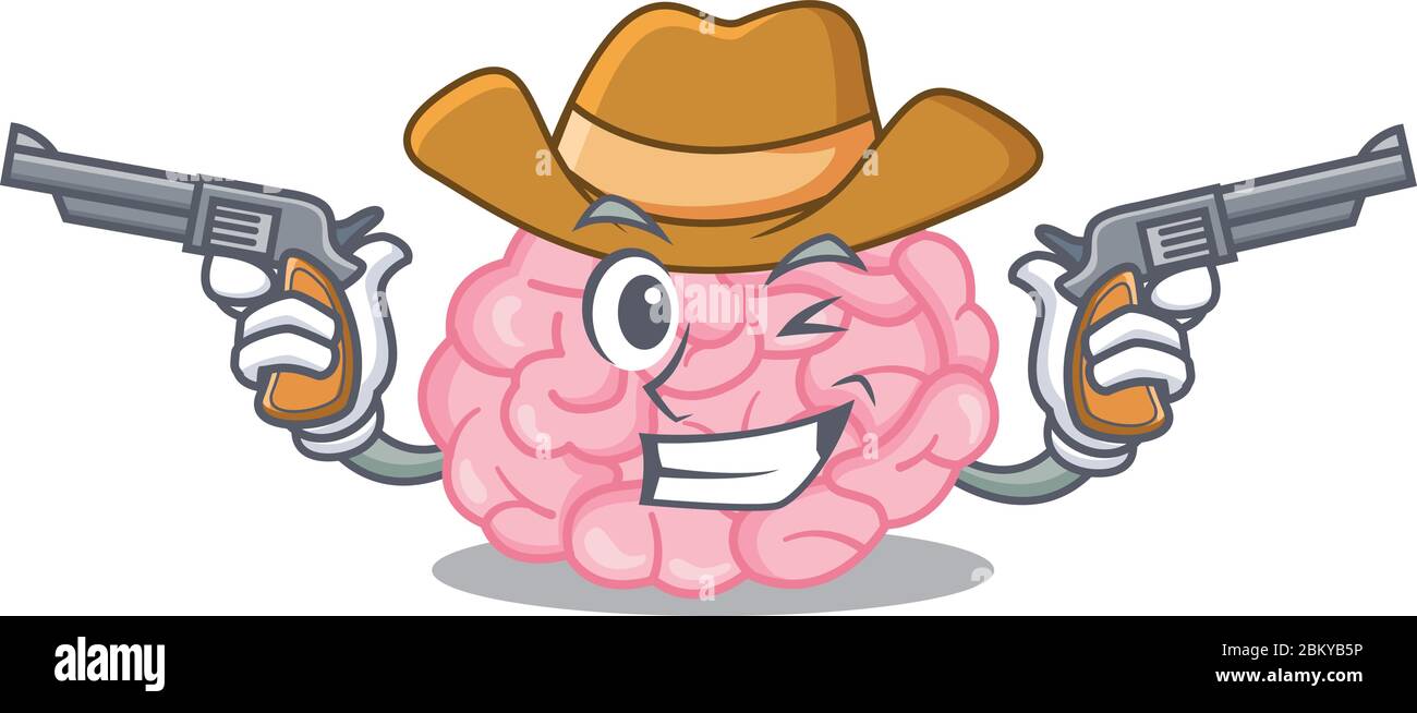 Cute handsome cowboy of human brain cartoon character with guns Stock ...