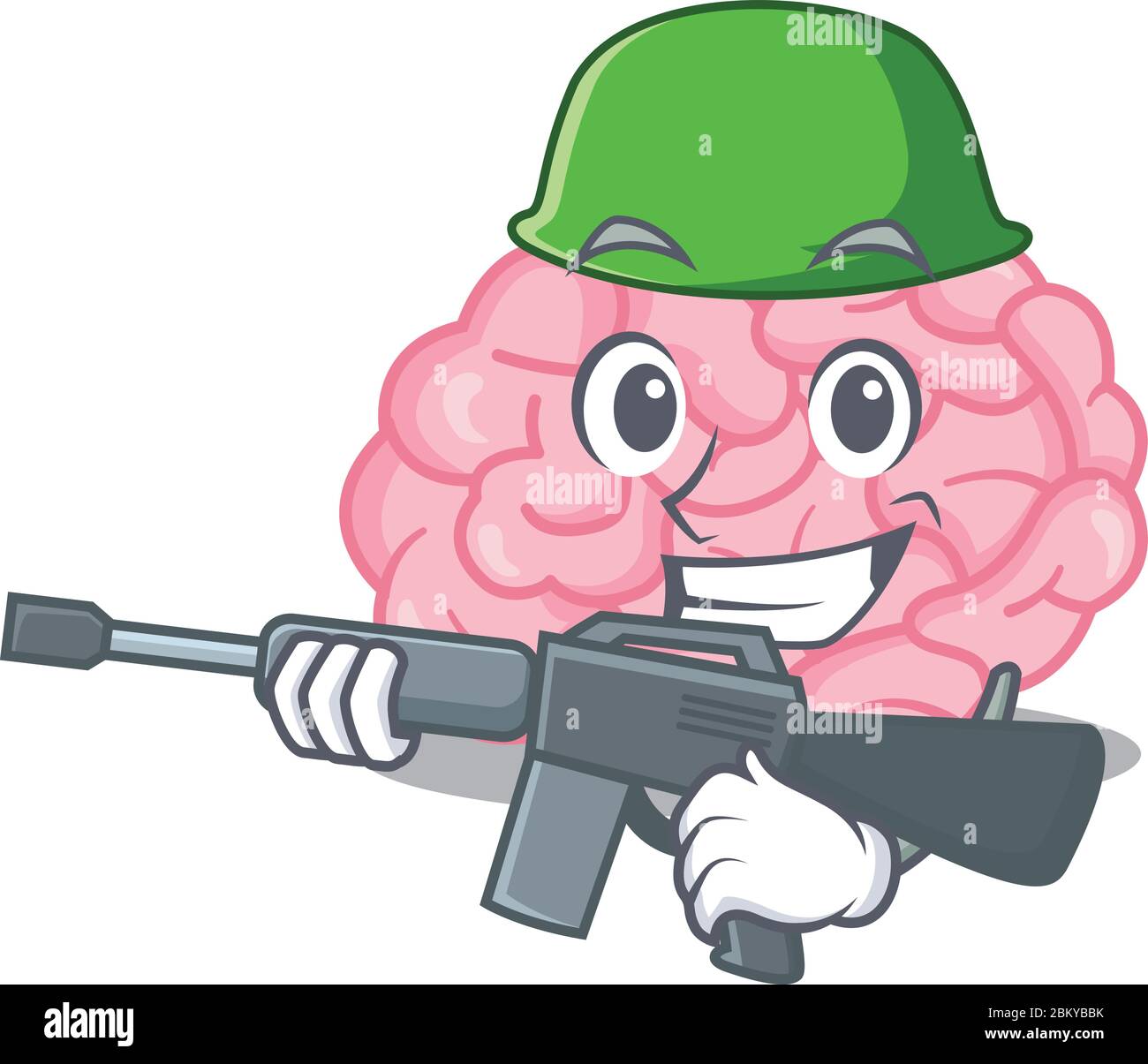 A cartoon picture of human brain in Army style with machine gun Stock ...