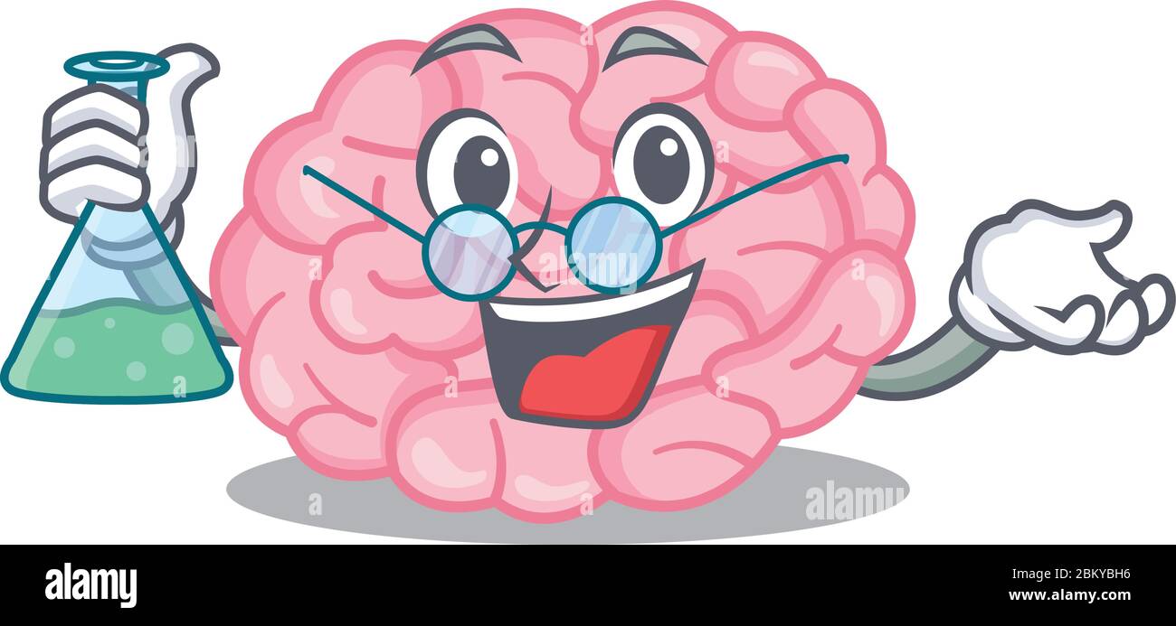 Human brain smart Professor Cartoon design style working with glass ...