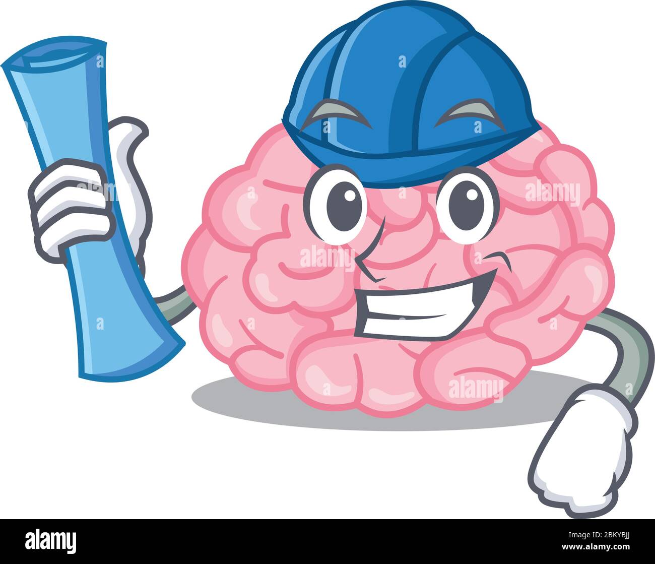 Cartoon character of human brain brainy Architect with blue prints and ...