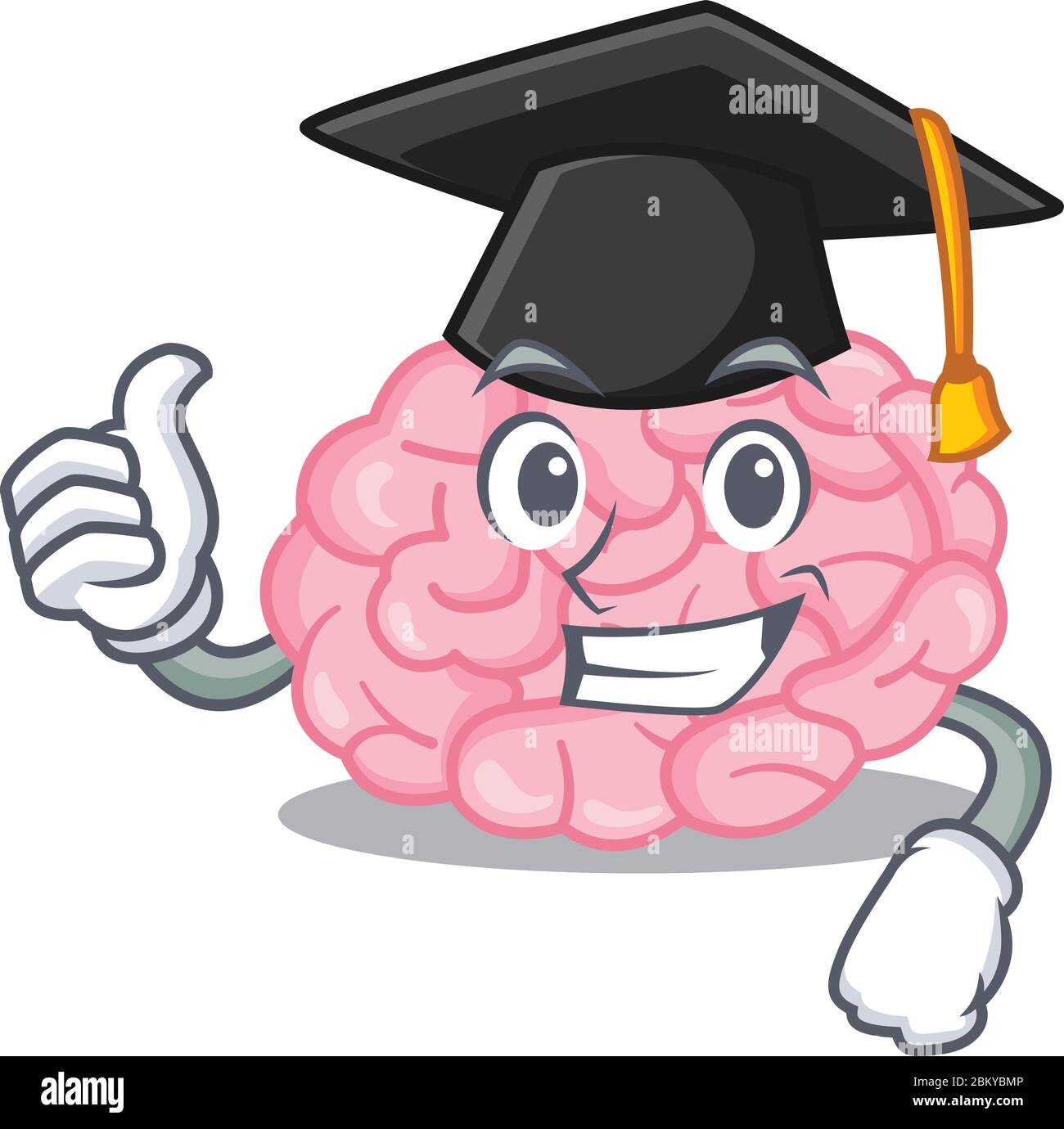 Happy face of human brain in black graduation hat for the ceremony ...