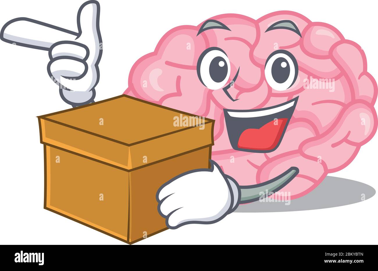 An picture of human brain cartoon design concept holding a box Stock ...