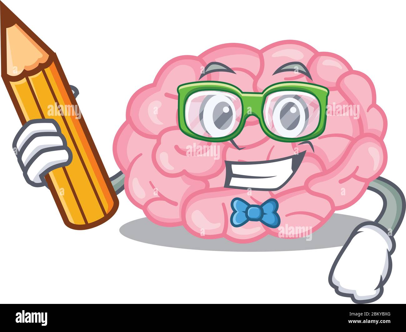 A brainy student human brain cartoon character with pencil and glasses ...