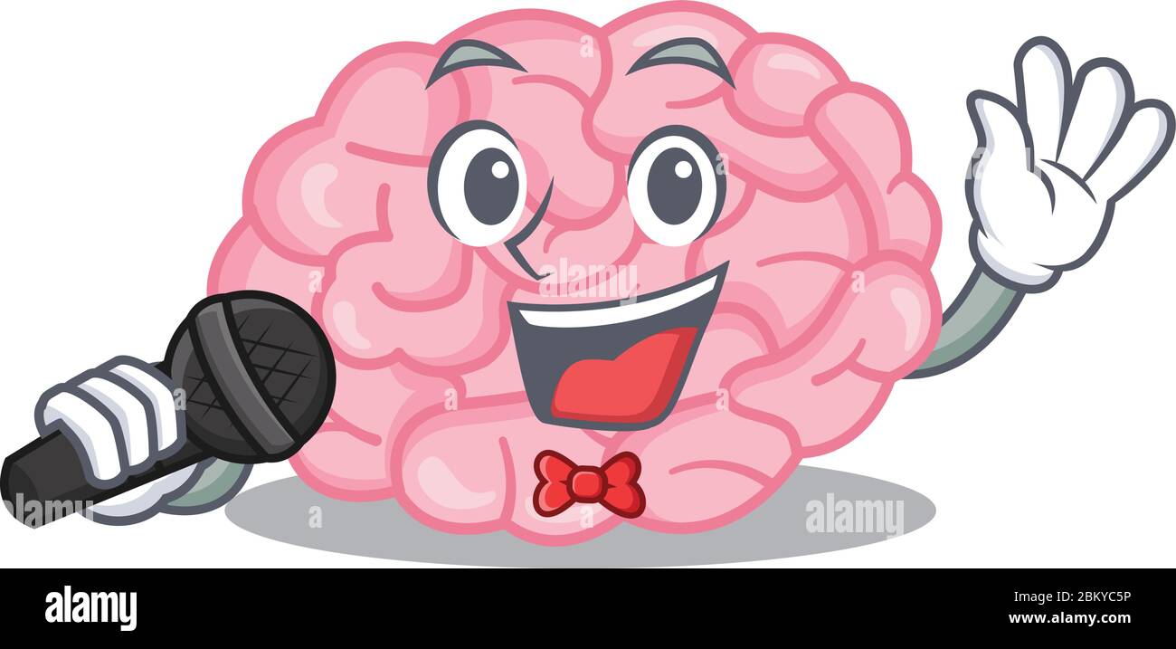 Talented singer of human brain cartoon character holding a microphone ...
