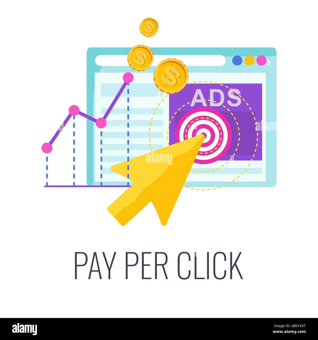 Pay per click infographics pictogram. Internet advertising model Stock ...