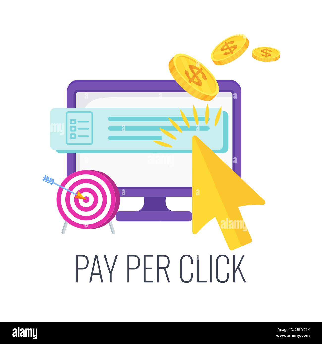 Pay per click infographics pictogram. Internet advertising model Stock ...
