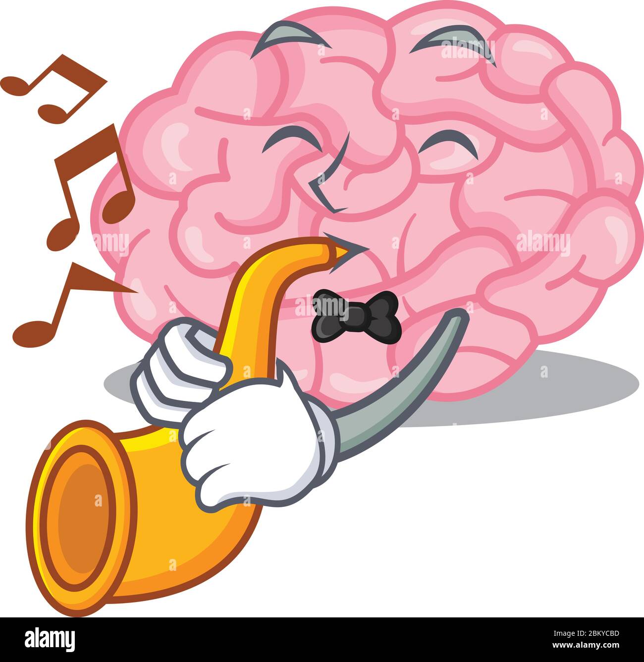 Talented musician of human brain cartoon design playing a trumpet Stock ...