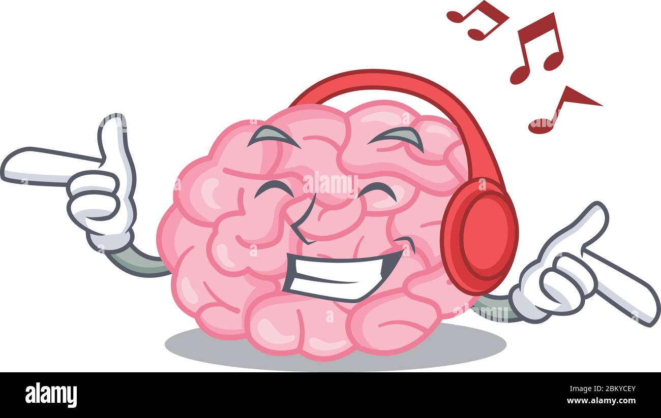 Human brain Cartoon design concept listening music Stock Vector Image ...