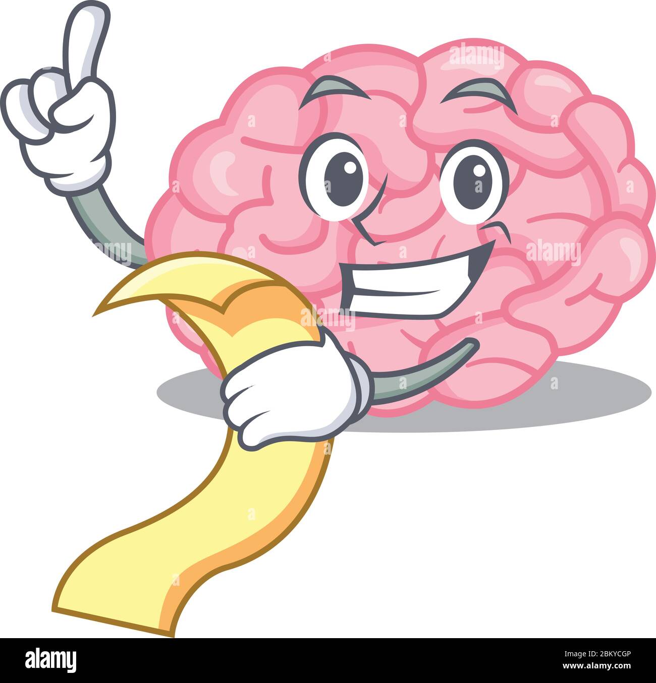 Human brain mascot character design with a menu on his hand Stock ...