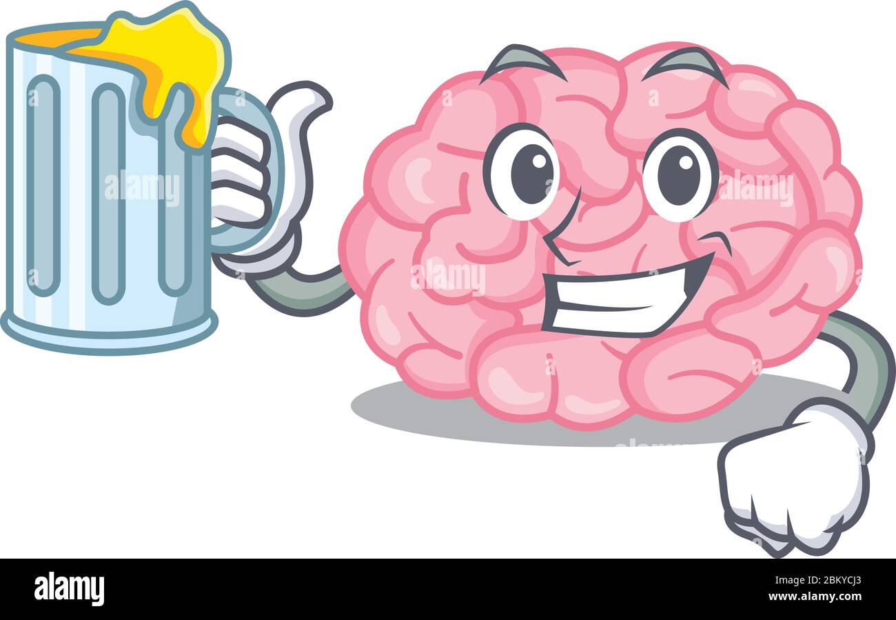 A cartoon concept of human brain rise up a glass of beer Stock Vector ...