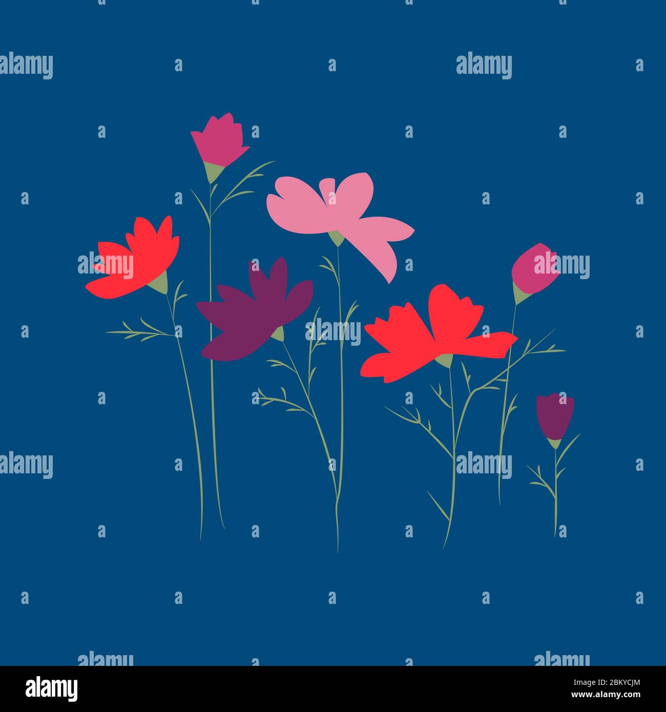 A set of bright field colors on a blue background in vector graphics ...