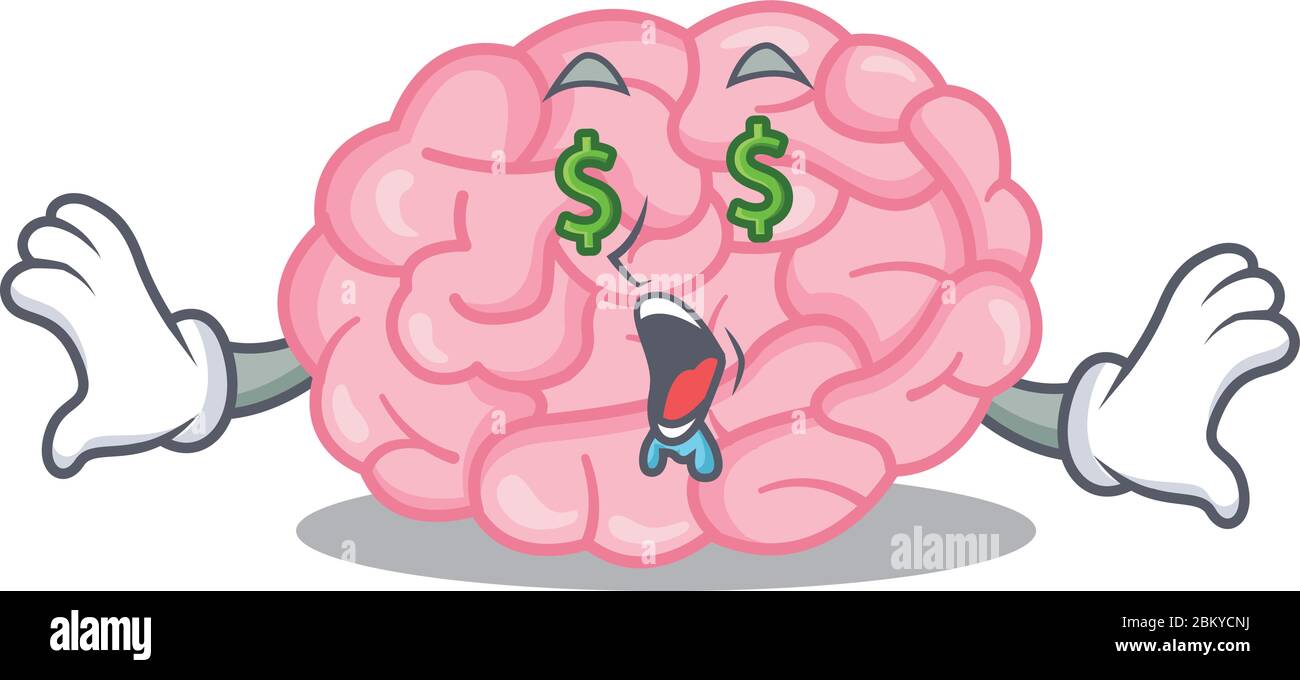Rich cartoon character design of human brain with money eyes Stock ...
